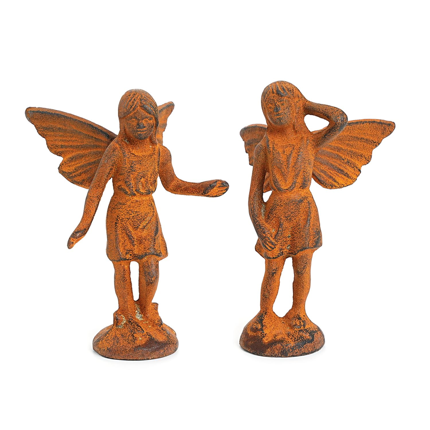 Sungmor Cast Iron Garden Angel Statue, Set of 2 Rustic Brown Garden ...