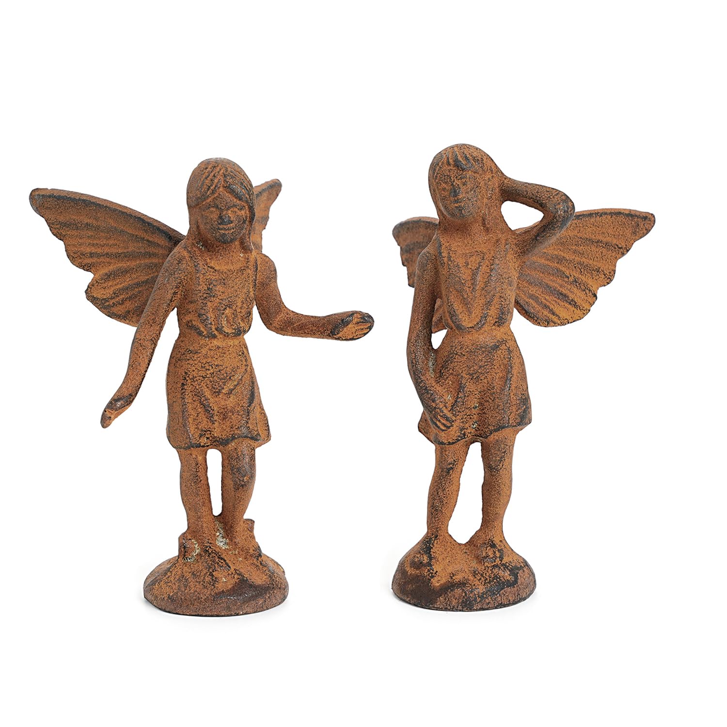 Sungmor Cast Iron Garden Angel Statue, Set of 2 Rustic Brown Garden ...