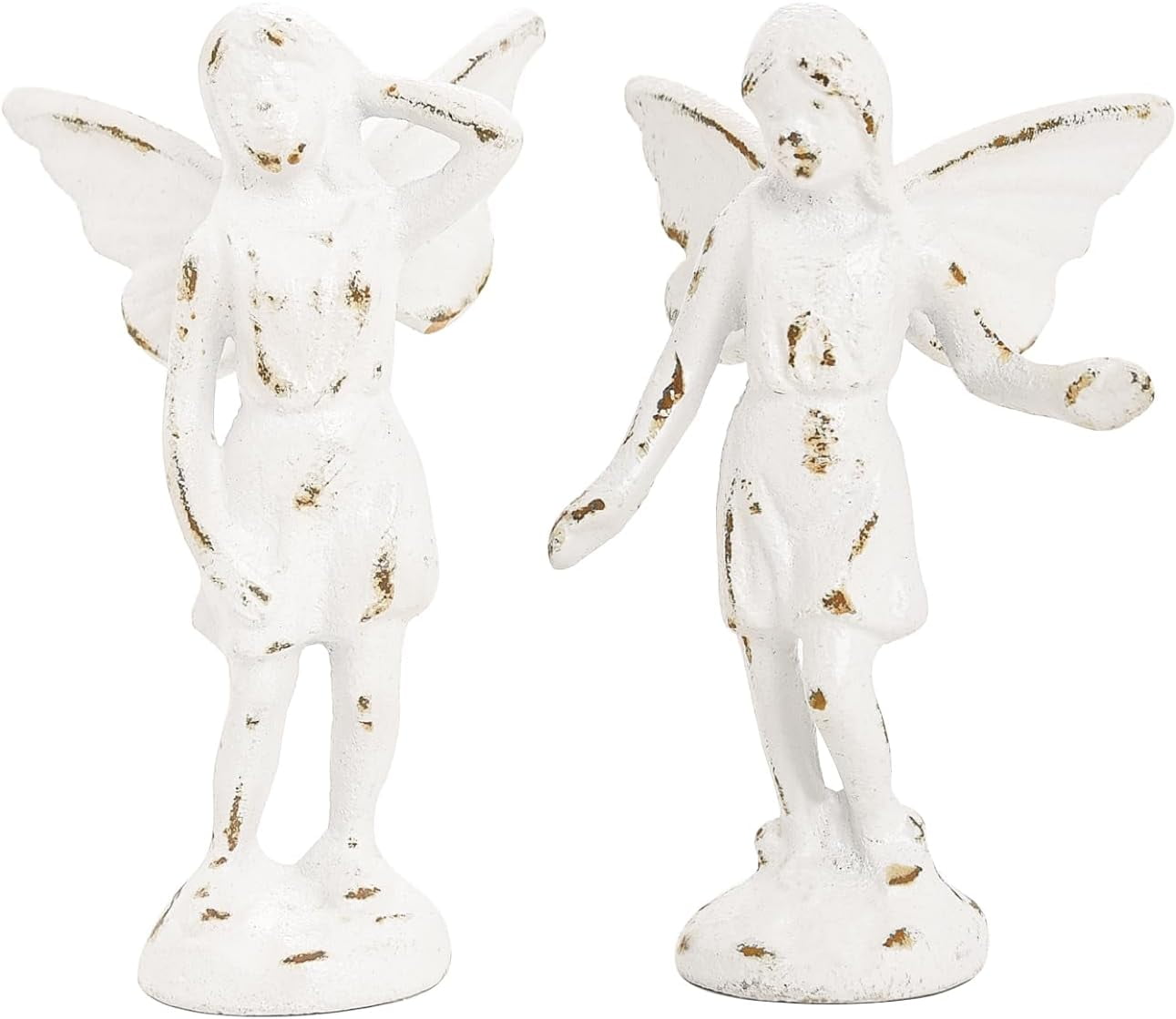 Sungmor Cast Iron Garden Angel Statue, Set of 2 Rustic White Garden Fairy Figurines, Creative ...