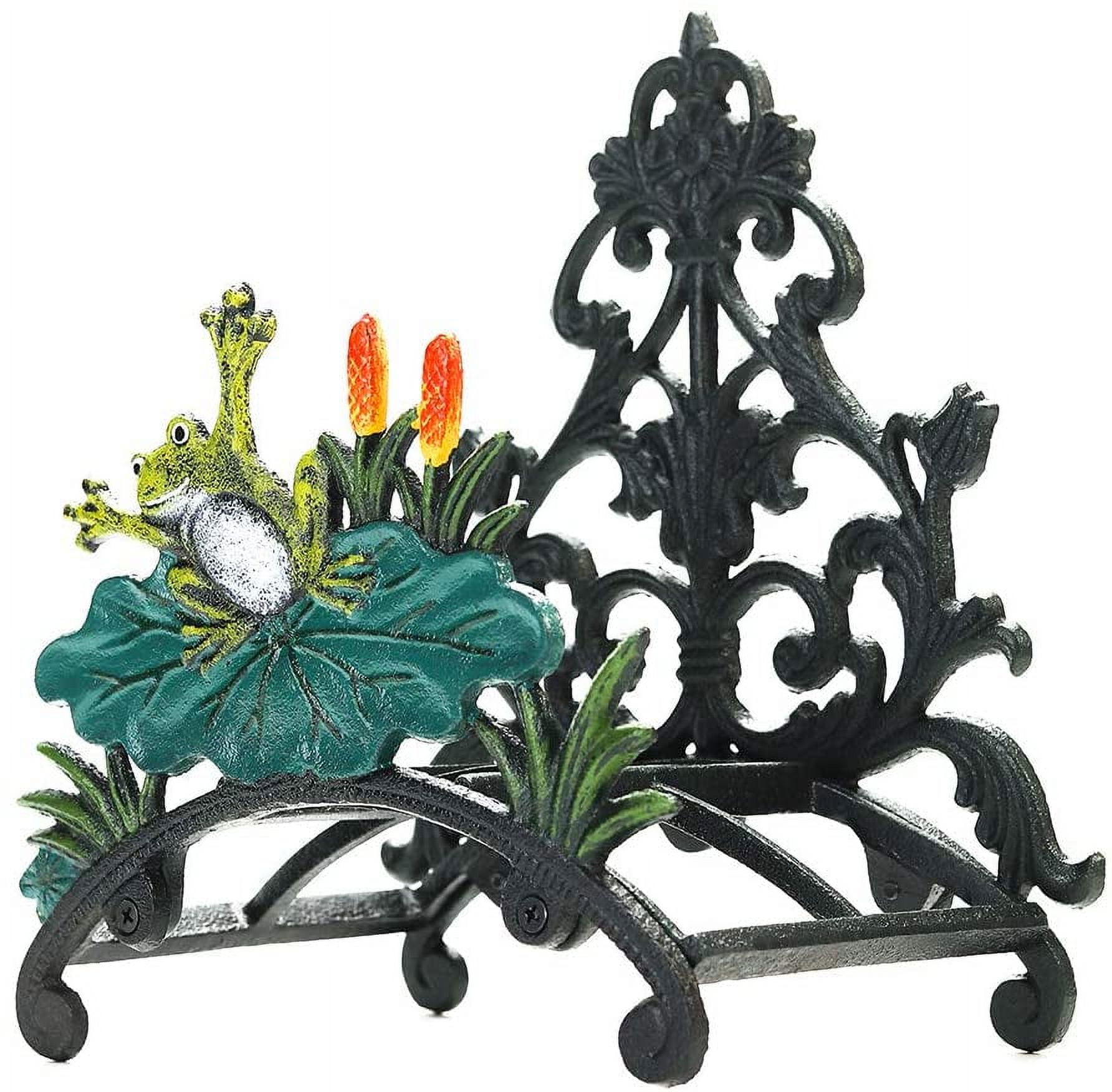 Sungmor Cast Iron Heavy Duty Garden Hose Holder - Decorative Hand-Painted Frog Wall Mounted ...