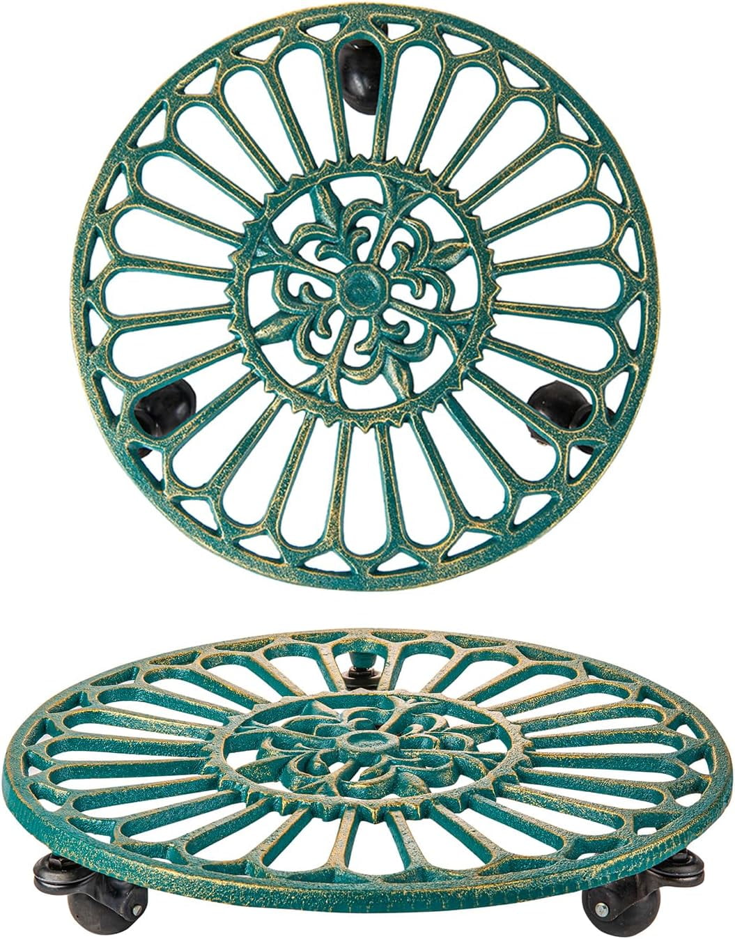 Sungmor Cast Iron Plant Caddy with Wheels, 2PC 14.8" Large & Rolling ...