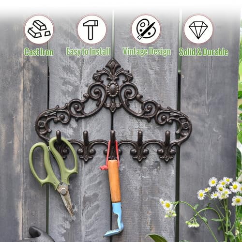 Sungmor Cast Iron Rustic Coat Hook Hanger with 5 Hooks - Practical Iron ...