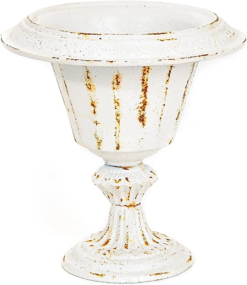 Sungmor Cast Iron Tabletop Flower Vase, Vintage Pretty French Urn Planter Design, 7" Tall 6.6 ...