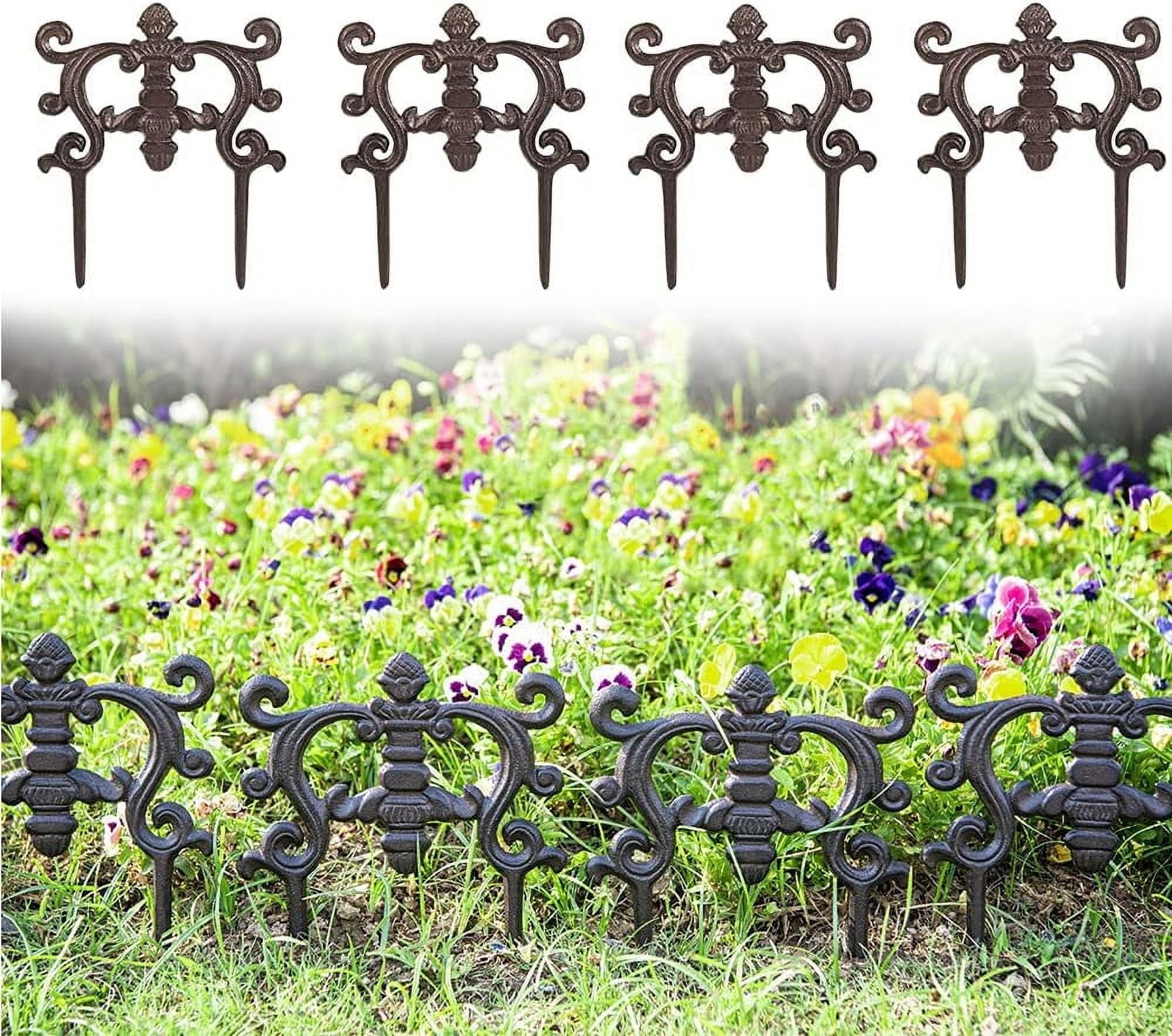 Sungmor 9.4 x 7.8 Inch Cast Iron Garden Border Edging, Drak Brown, 4 ...