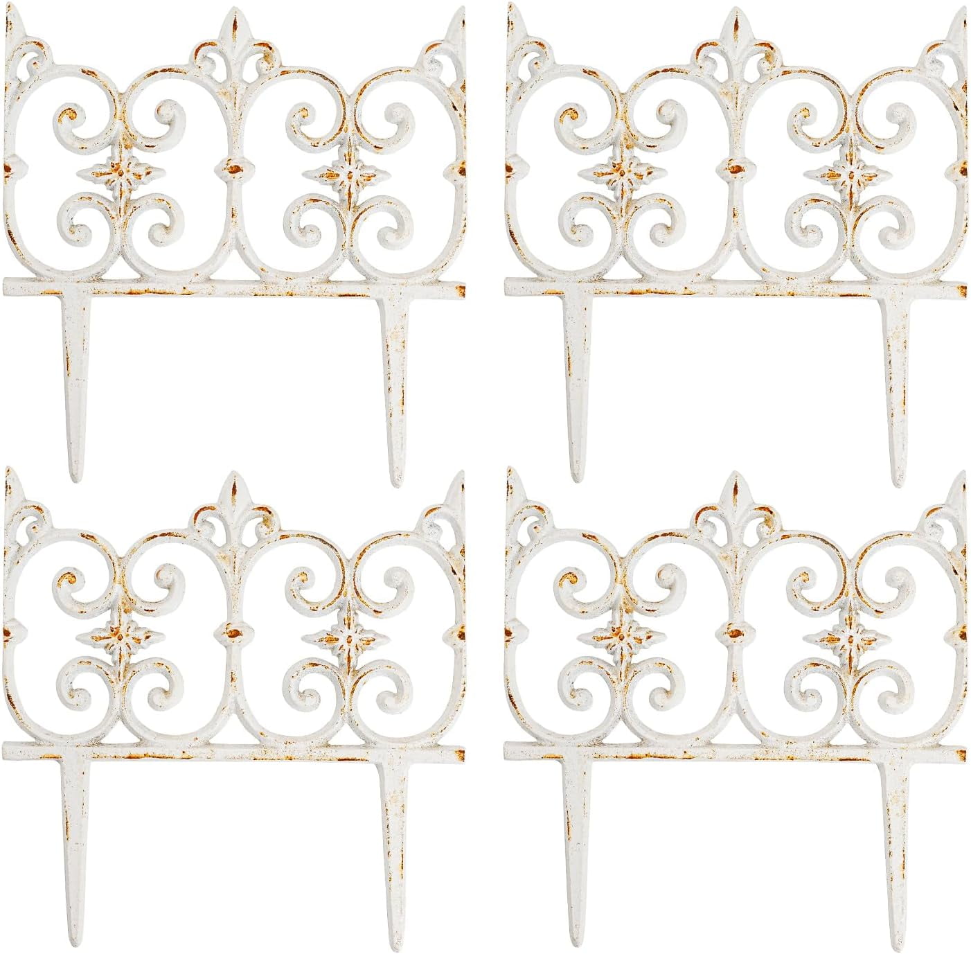 Sungmor Decorative Cast Iron Garden Edging, 4 Pack Rustic White ...