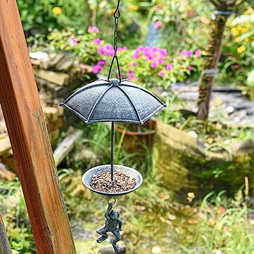 Sungmor Decorative Hanging Bird Feeder, Waterproof Cast Iron Bird Bath ...