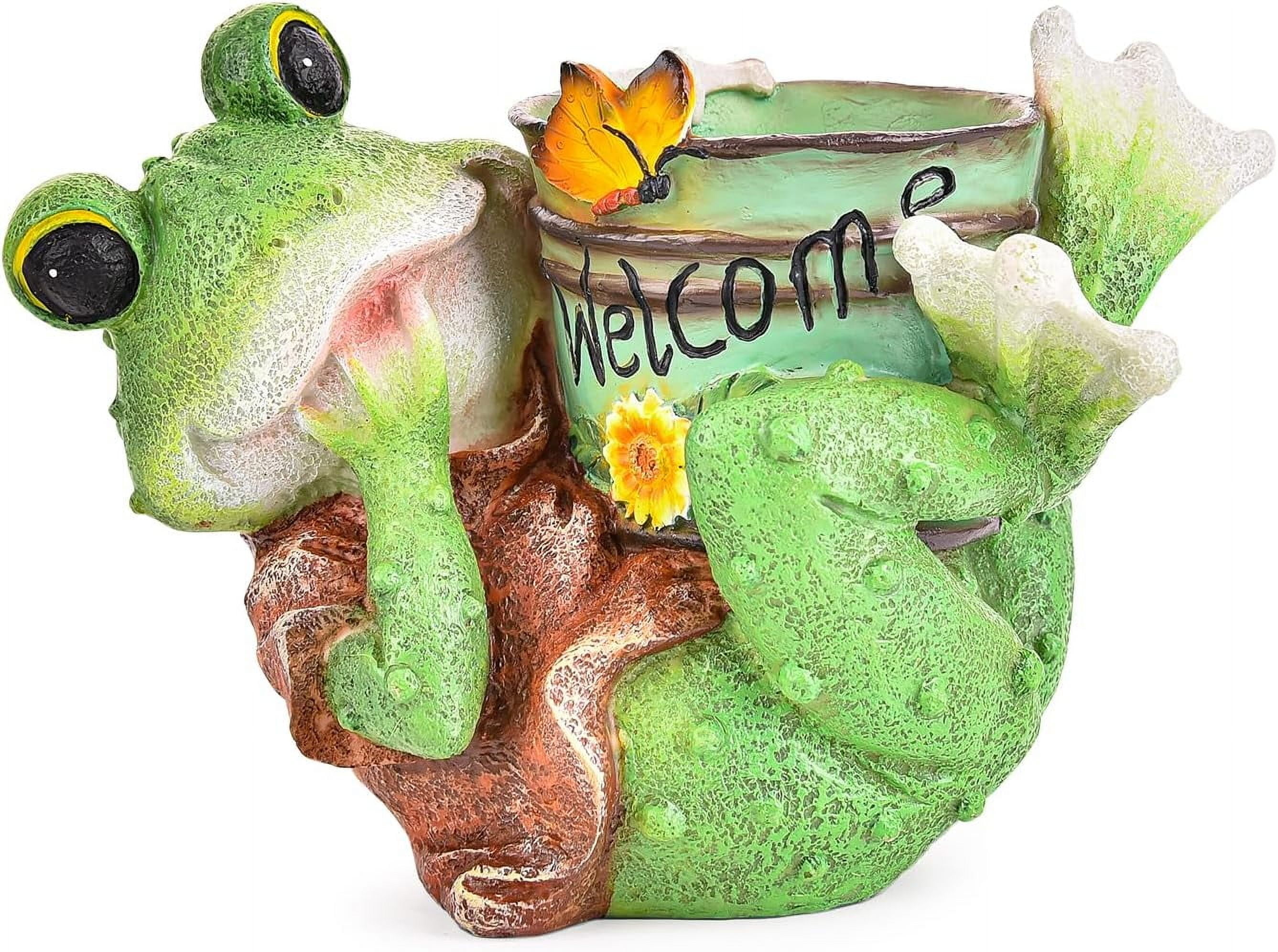 Sungmor Frog Garden Statue Succulent Pot, Funny Garden Frog Holding Bucket Figurines Indoor ...