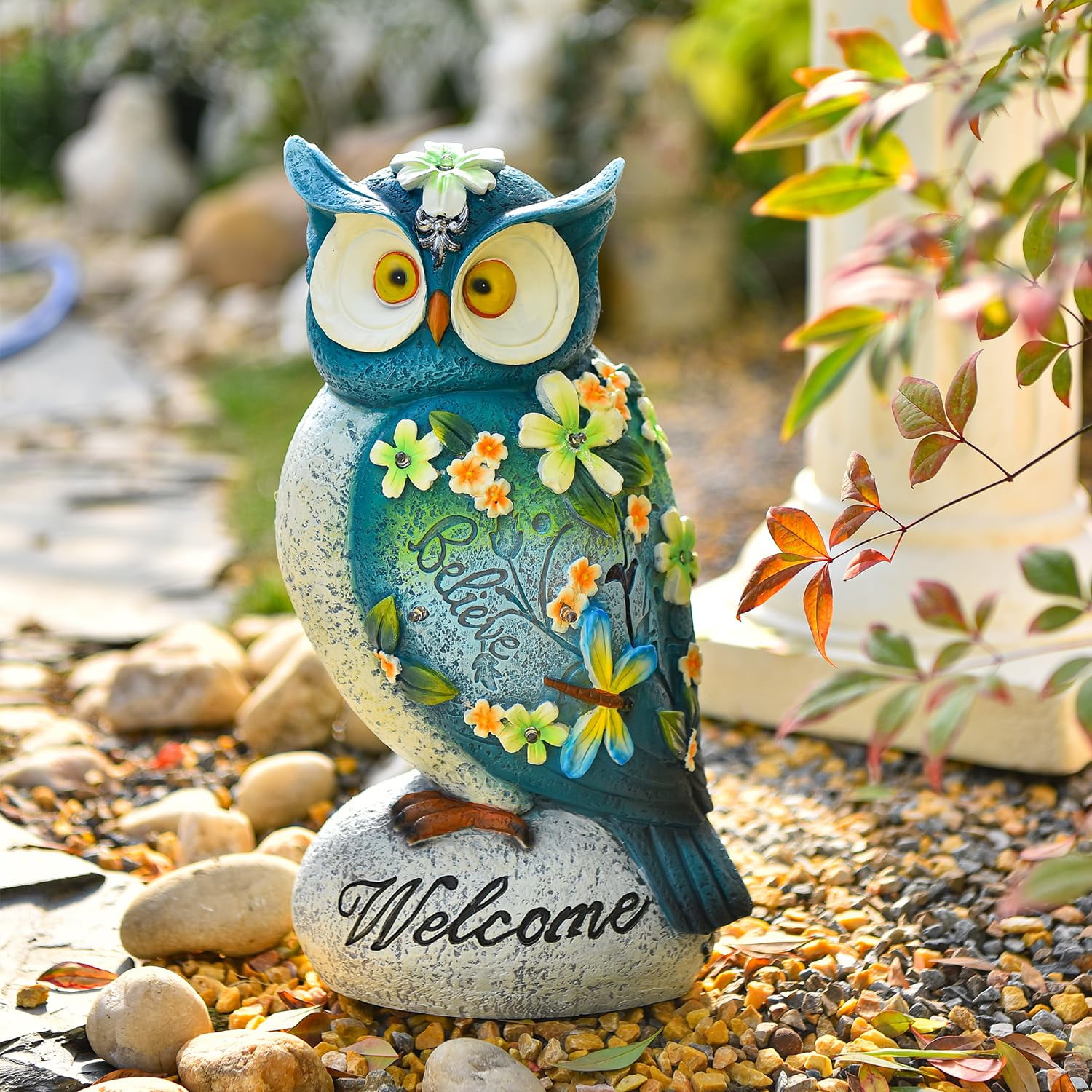 Sungmor Garden Solar Light Landscape Path Lights Lifelike Owl Figurine with LED Lights ...