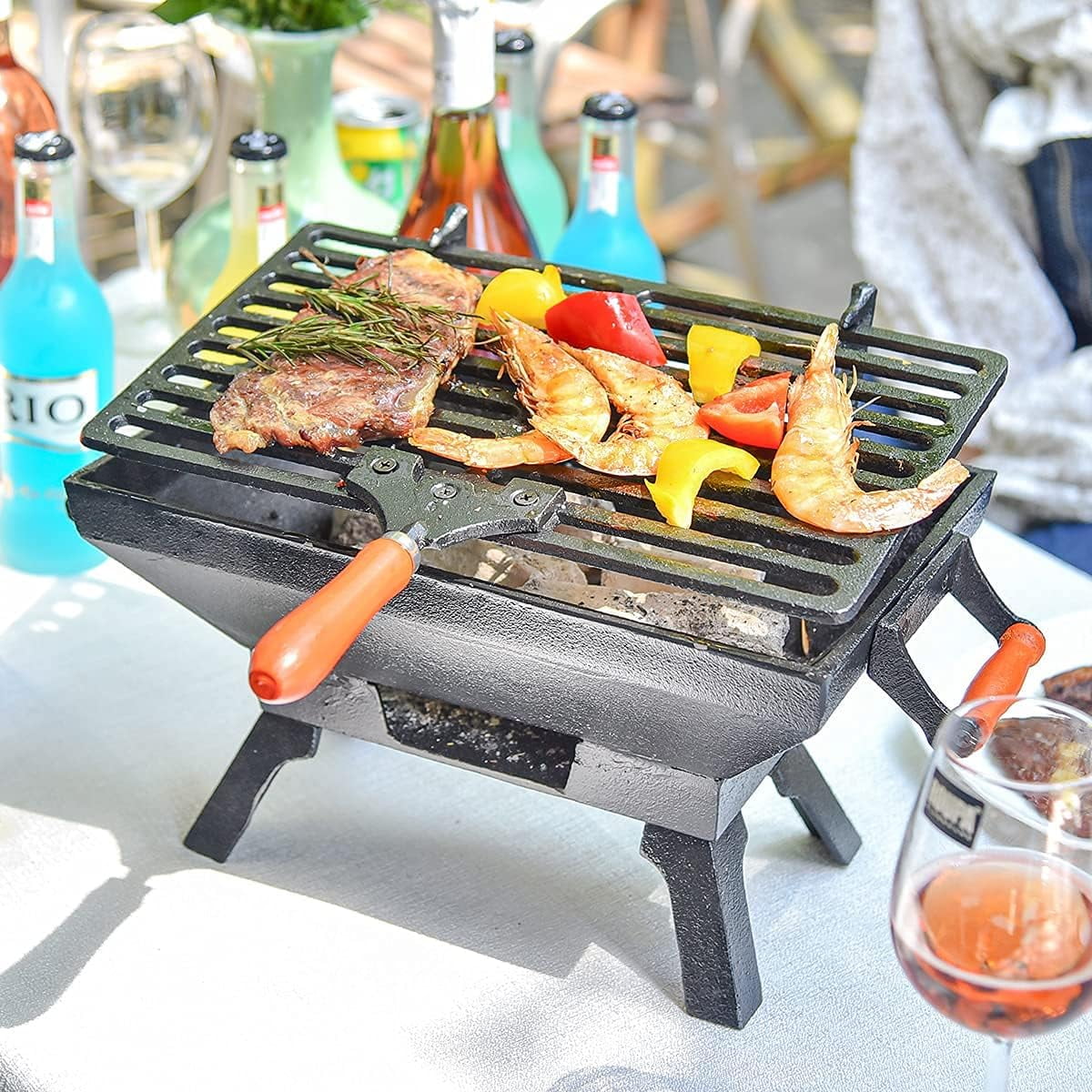 Sungmor Heavy Duty Cast Iron BBQ Grill - Indoor Outdoor Tabletop Small ...