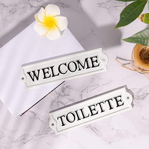 Sungmor Heavy Duty Cast Iron Outside Welcome Sign Wall Decor - White ...