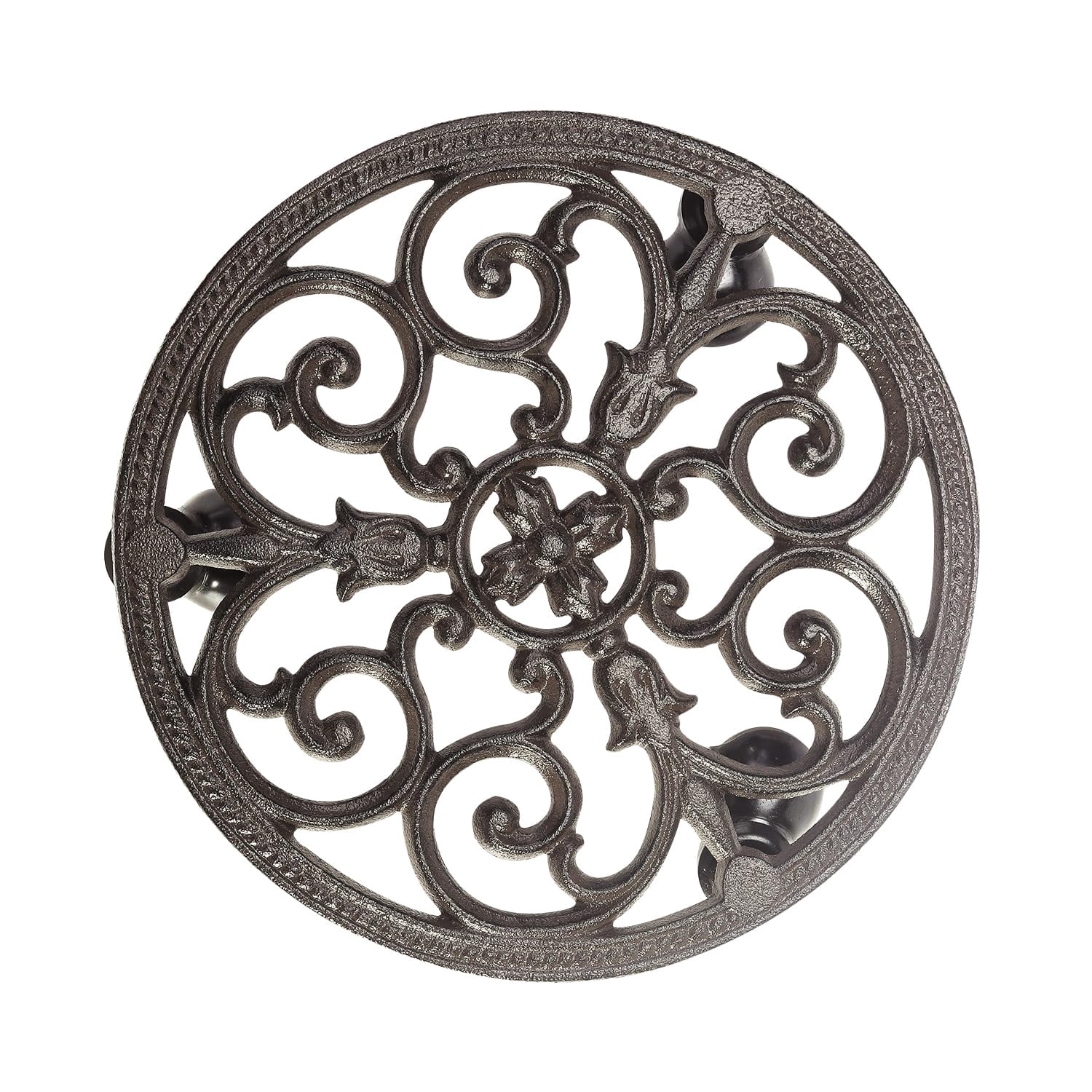 Sungmor 11" Round Cast Iron Plant Caddy, Flower Pot Rack with Solid ...