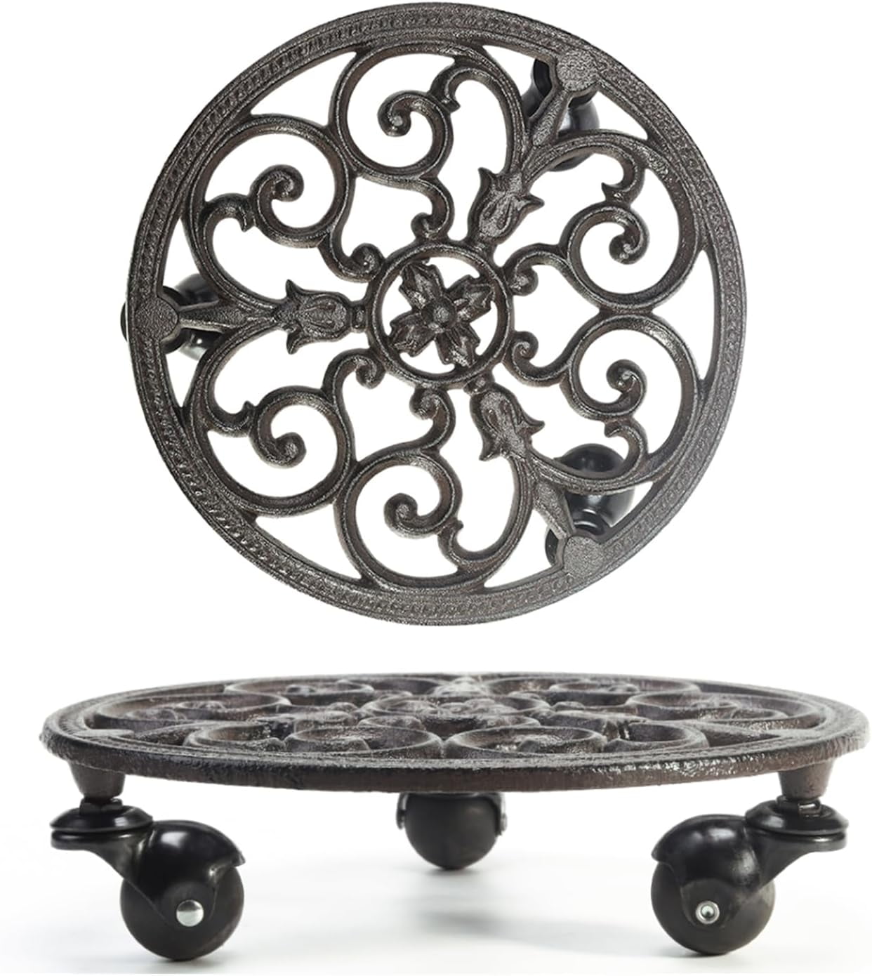 Sungmor Heavy Duty Cast Iron Plant Caddy, Set of 2 & 11 Inch Round ...