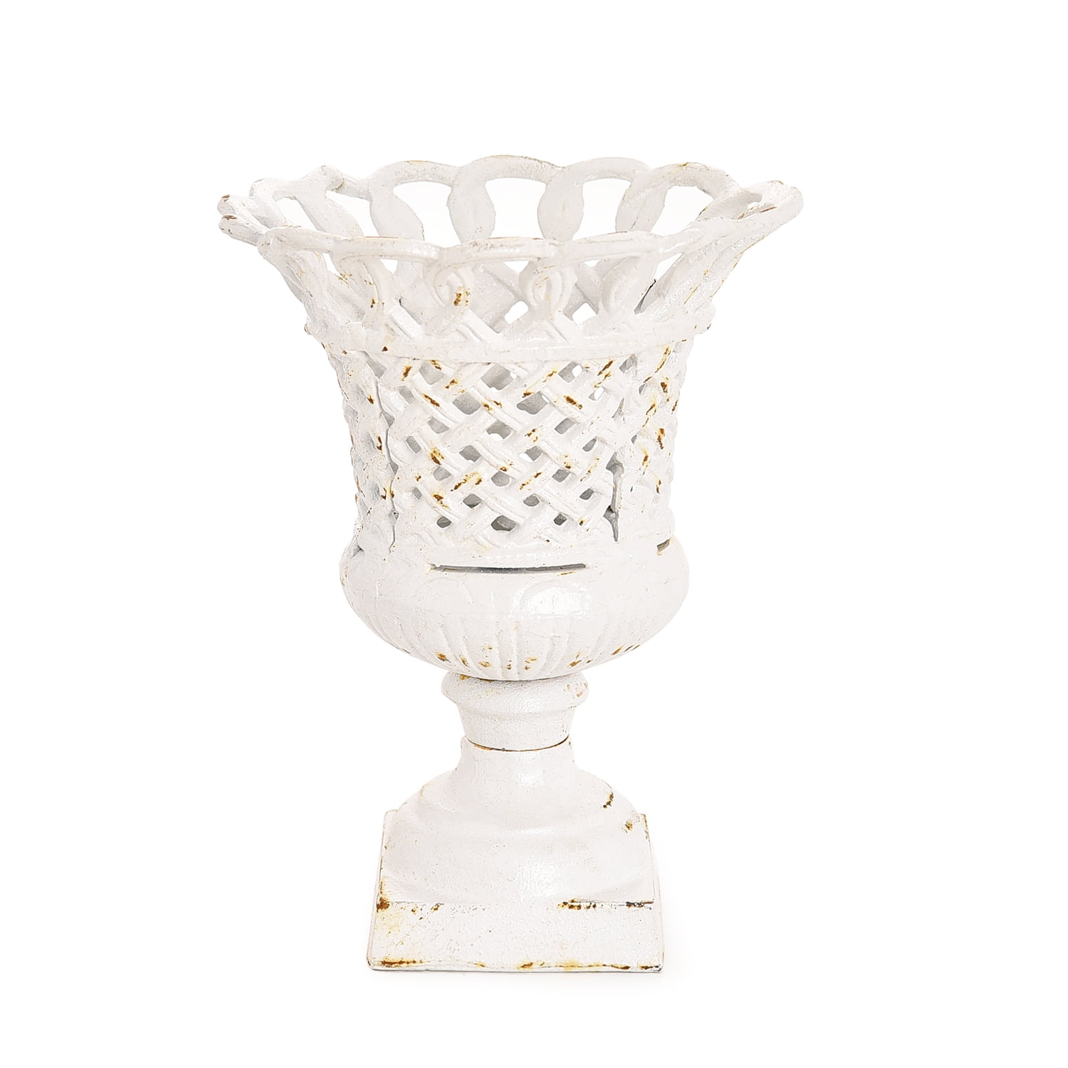 Sungmor Cast Iron Urn Planter, Hollow Trophy Design Tall Orchid Flower Pot, White, 1-Piece ...