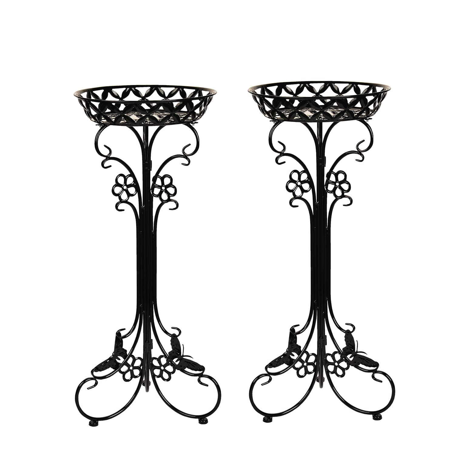 Sungmor Lightweight Metal Flower Pot Stands - 2 Pack 29.7 Inches Tall Black Plant Stand ...