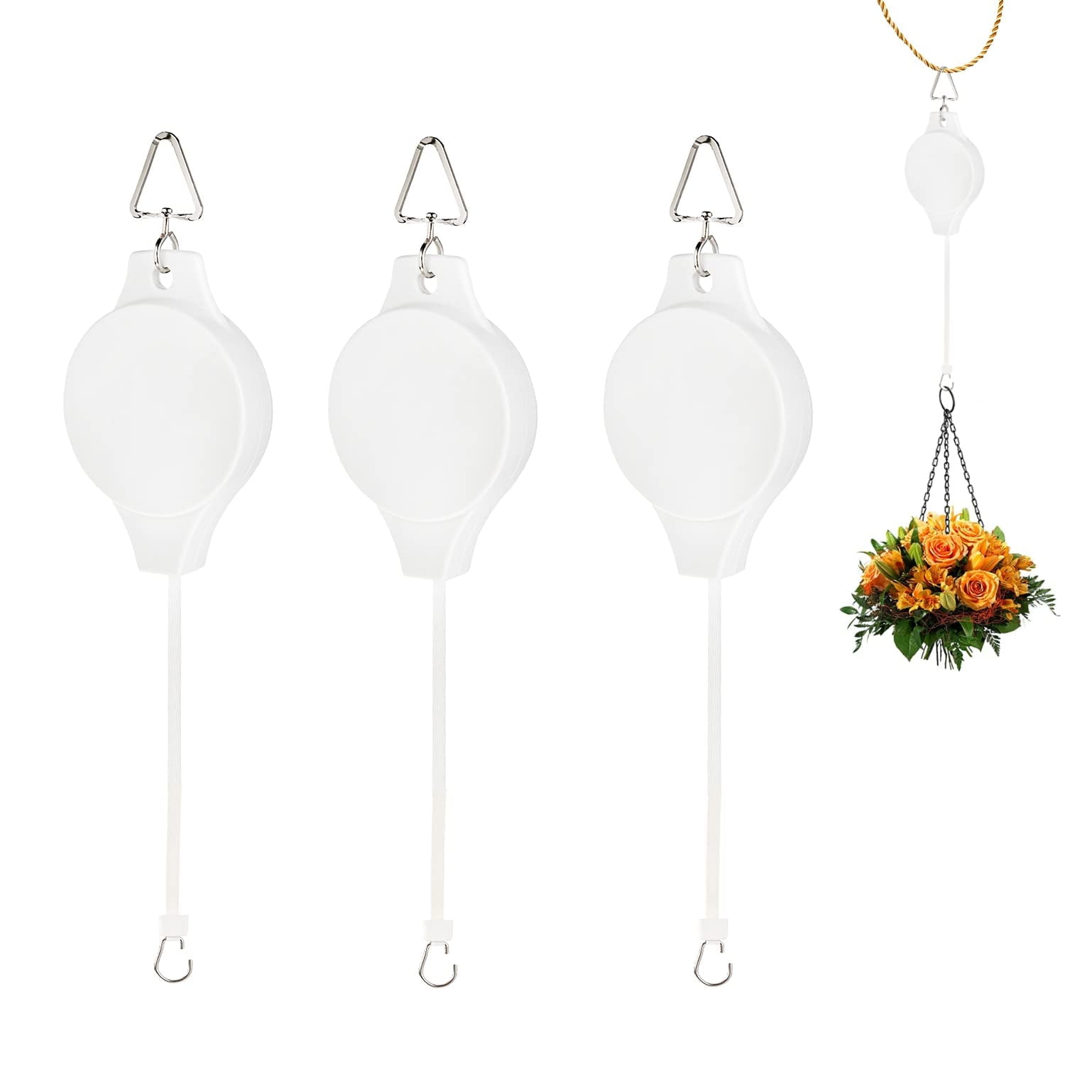 Sungmor Plant Pulleys 3PC White Adjustable Plant Hangers, Indoor ...