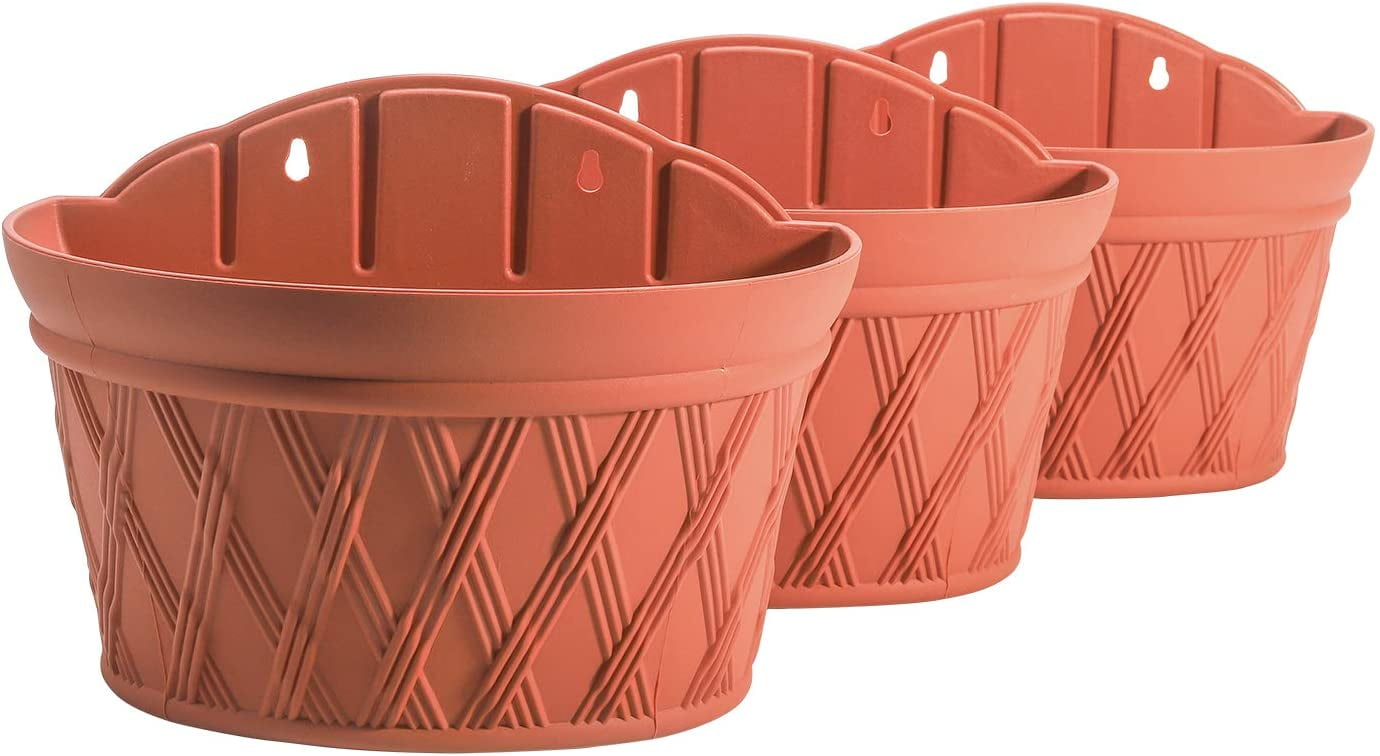 Sungmor Quality Plastic Wall Hanging Planter - Semicircle & 3PC Pack & Brick Red - Indoor ...