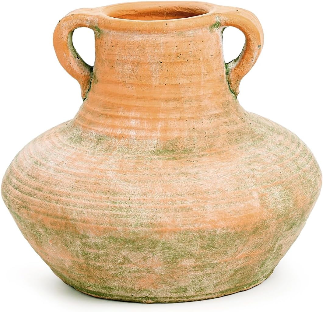 Sungmor Rustic Ceramic Flower Vase with Handles, Decorative Pottery ...