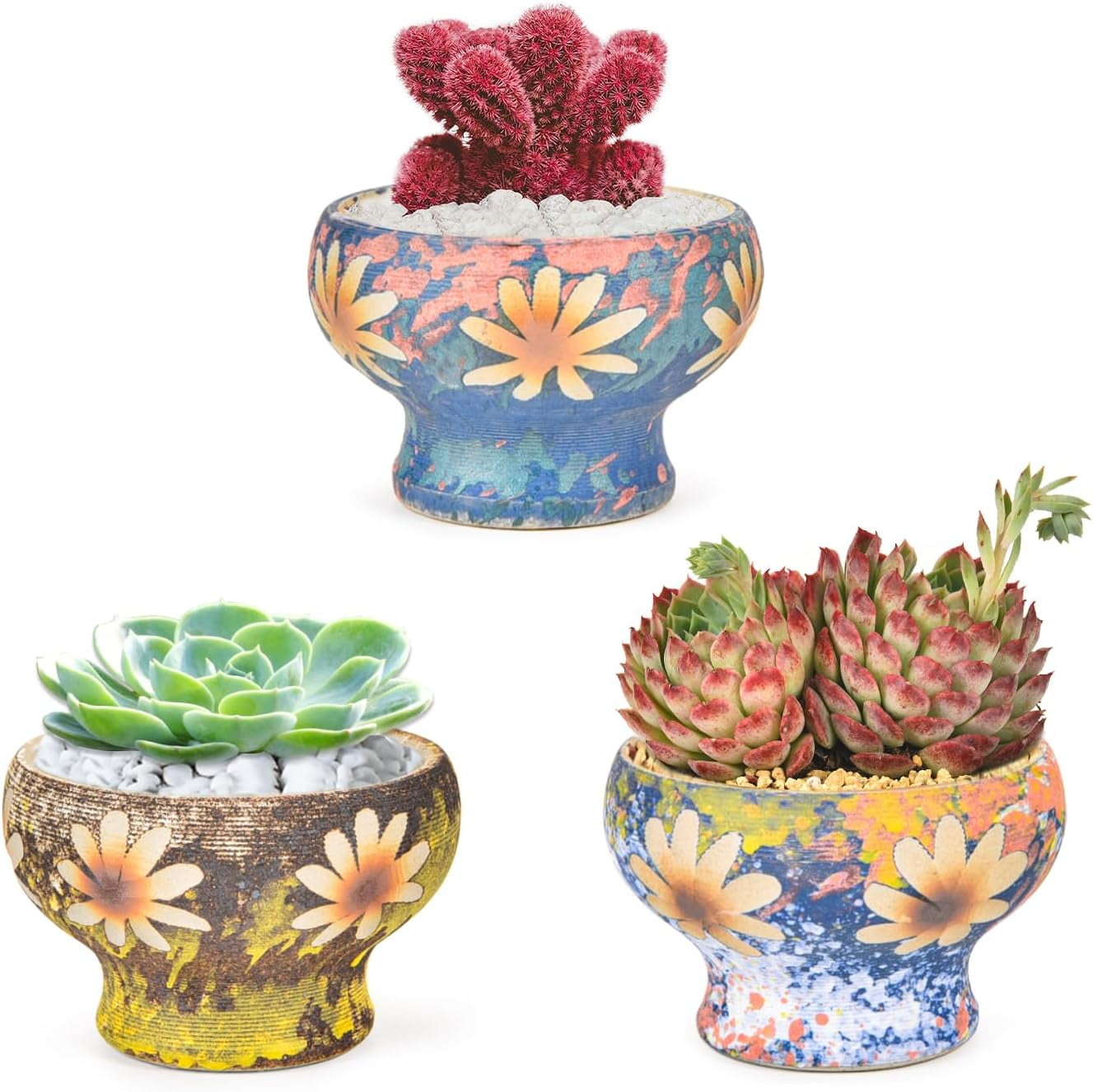 Sungmor Small Succulent Planters Set of 3, Beautiful Hand Crafted ...