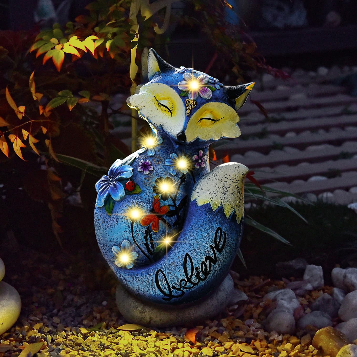Sungmor Solar Garden Statue Fox Figurine with LED Lights, Solar Powered ...