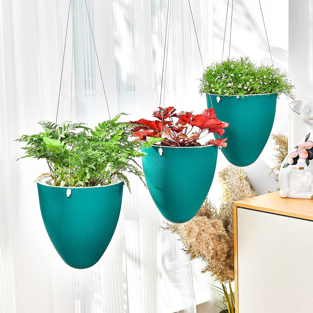 Sungmor Unique Eggshell Self Watering Hanging Planters, 3PC Modern ...