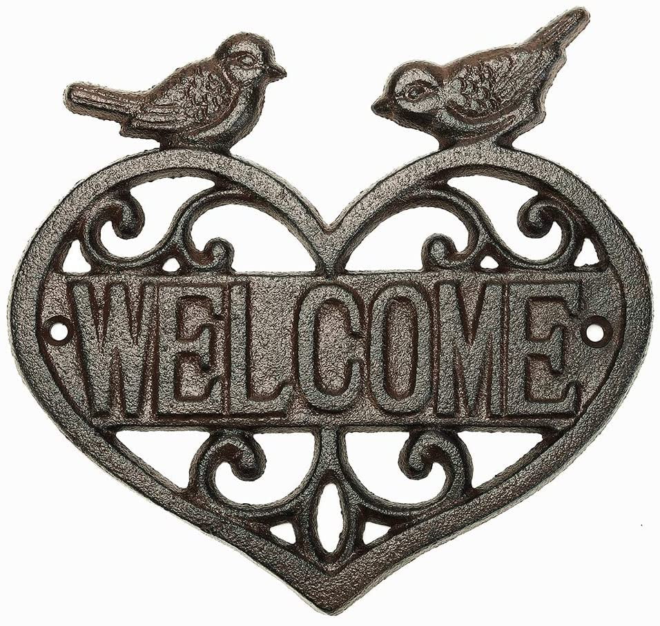 Sungmor Vintage Cast Iron Heart Shape Wall Mount Welcome Sign | Wall Decor Welcome Tag | House ...