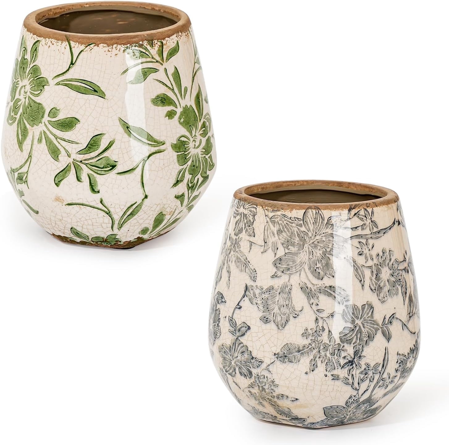 Sungmor Vintage Ceramic Plant Pots, Set of 2 Pretty Ice Cracked Glaze ...