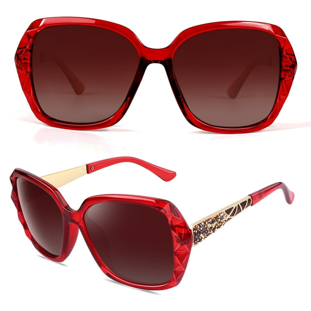 Sunier Polarized Square Oversized Burgundy Sunglasses for Women with ...