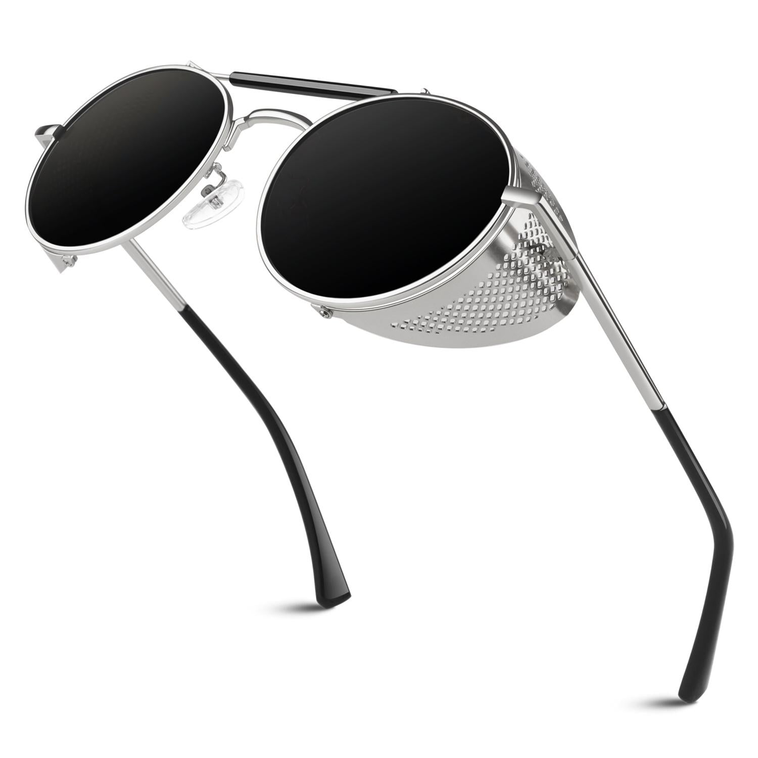 Sunier Retro Round Polarized Steampunk Sunglasses Men Women Shield ...