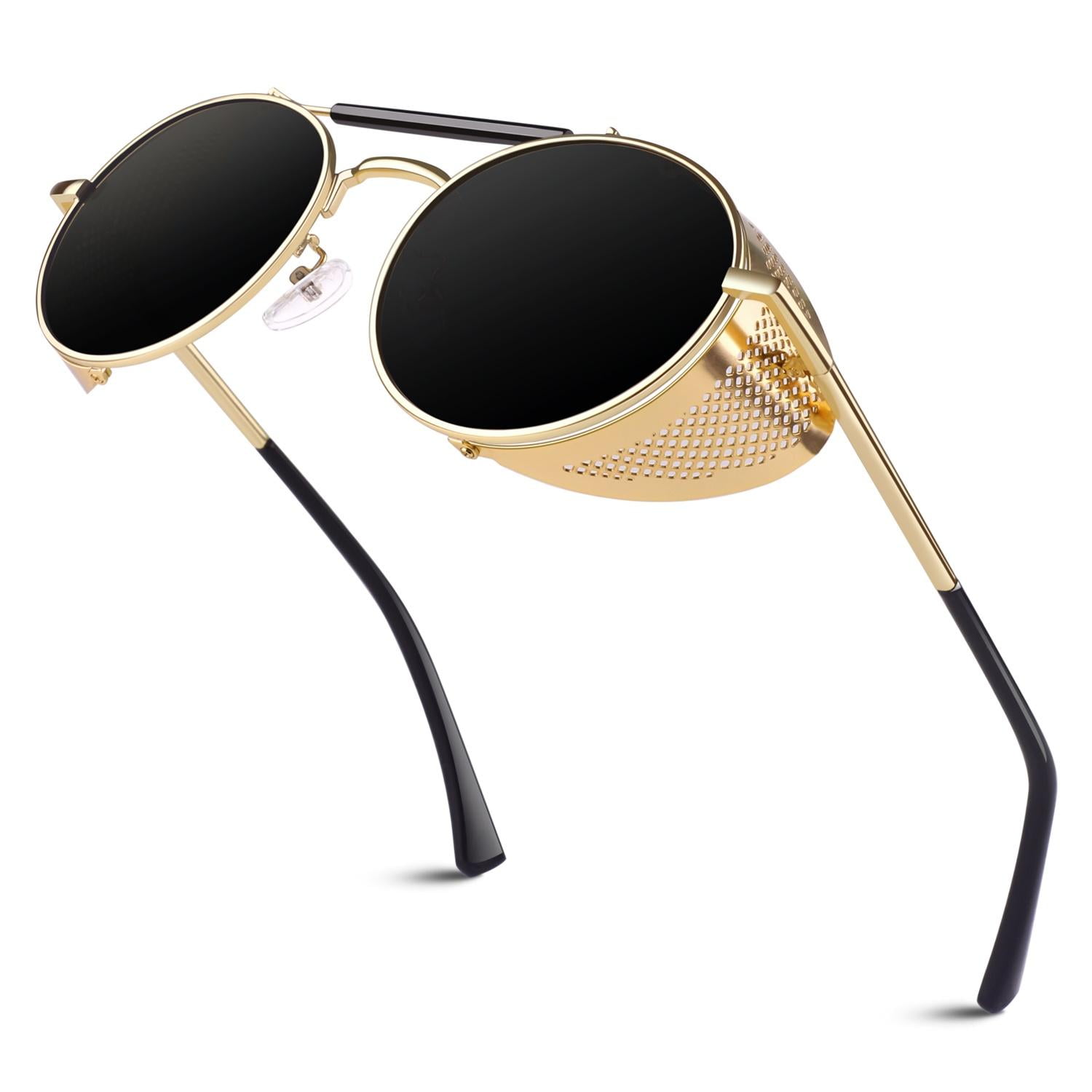 Sunier Retro Round Polarized Steampunk Sunglasses Men Women Shield ...