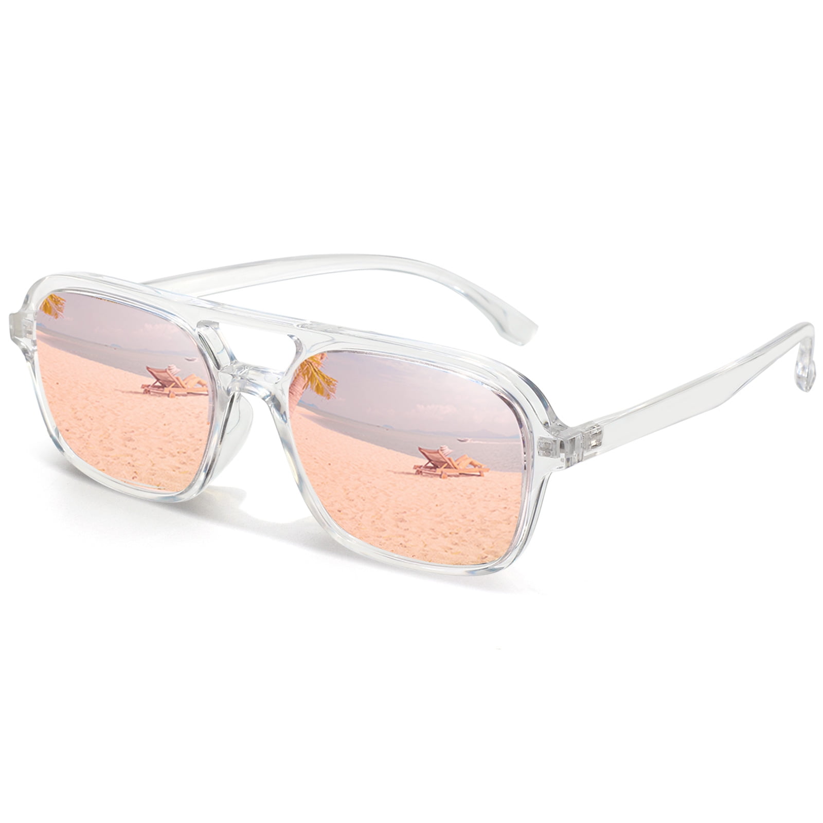 Sunier Womens Rectangle Pilot Polarized Double Bridge Trendy Fashion
