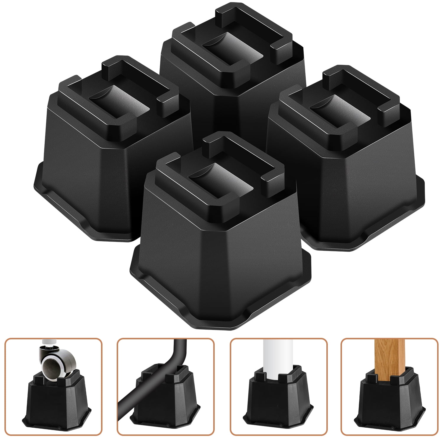 Sunifier Adjustable 6" Heavy-Duty Bed Risers with Anti-Slip Rubber Base ...