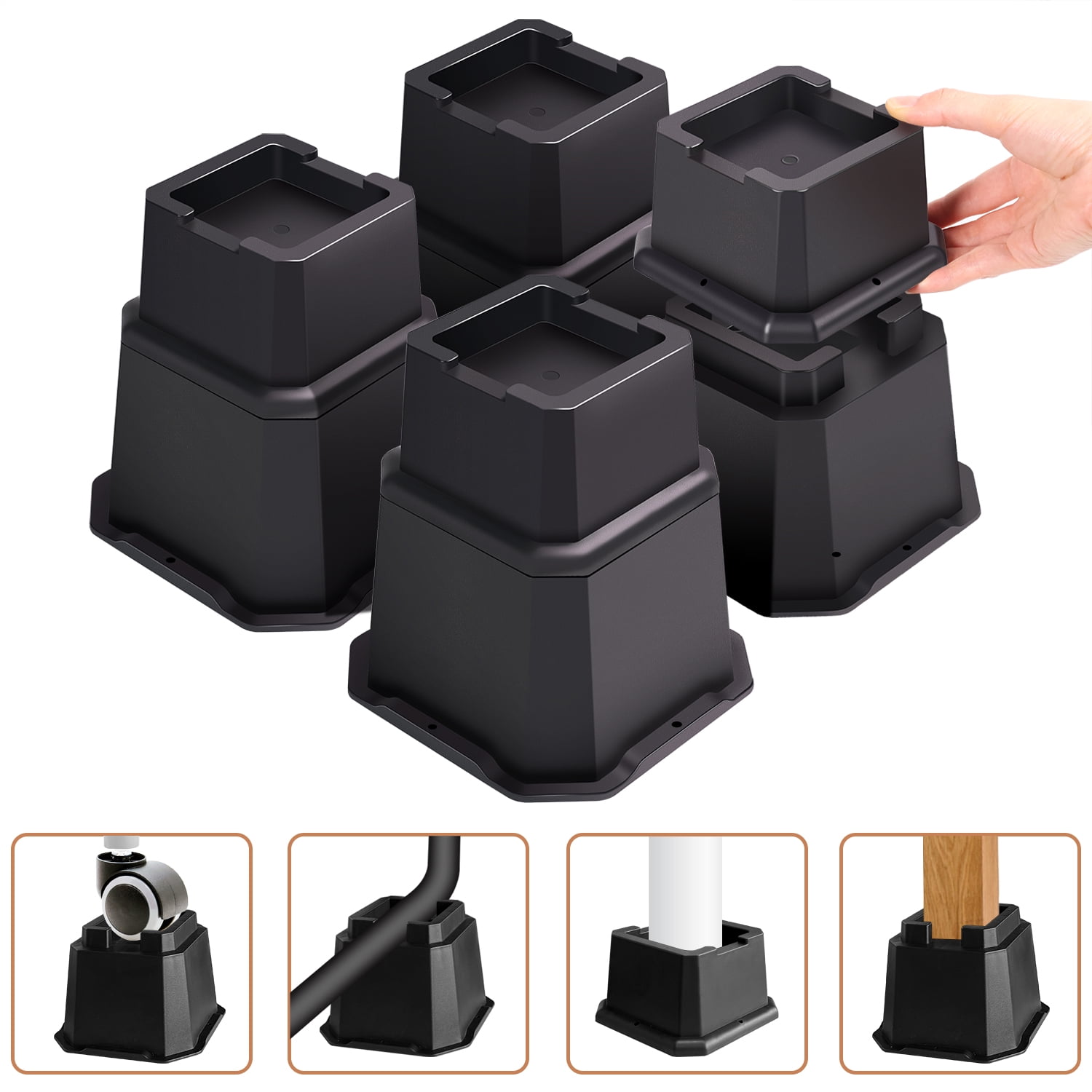 Sunifier Bed Risers 6 inches (4+2 inches) Heavy Duty, Adjustable ...