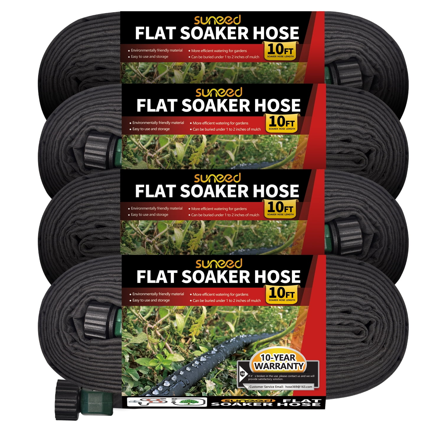 Sunifier 10FT 4 Pack Lawn Non-Toxic Heavy Duty Flat Soaker Hoses for ...