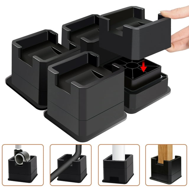 Sunifier Adjustable Height Furniture Risers, Plastic Black, 2 Inches ...
