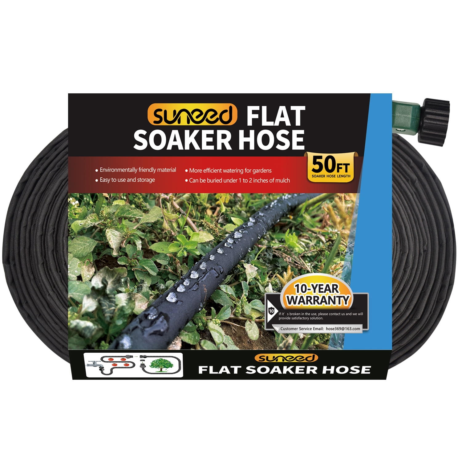 Sunifier 50ft Soaker Hose for Garden, Linkable Drip Irrigation, 80% ...