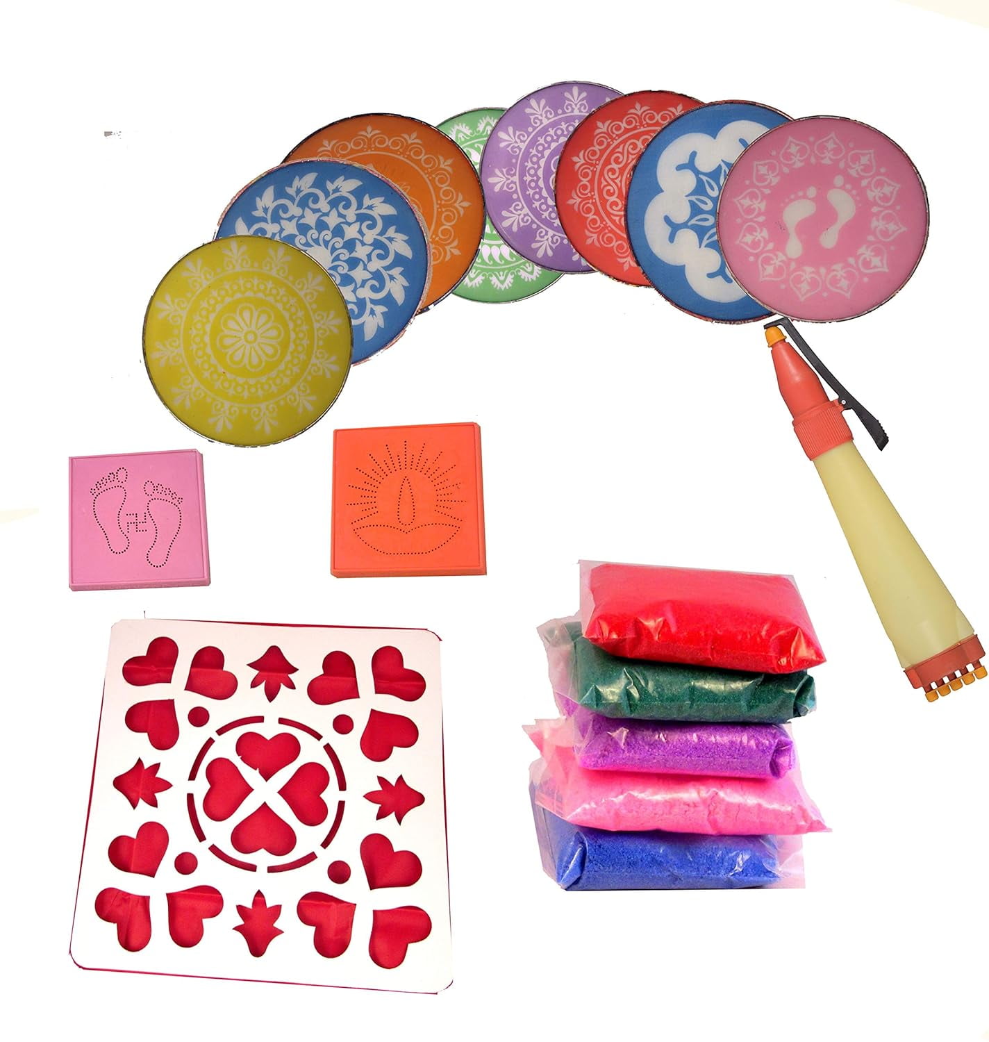 Suninow Ready to Draw Rangoli Making Kit 6 Rangoli Stencil 1 Rangoli ...