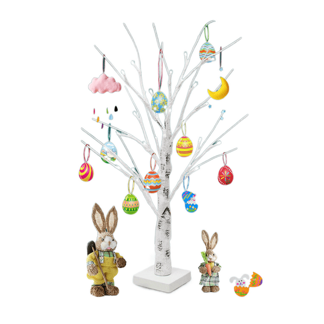 Sunisery 60cm Easter Tree with 24 LED Lights White Light Up Mini Twig ...