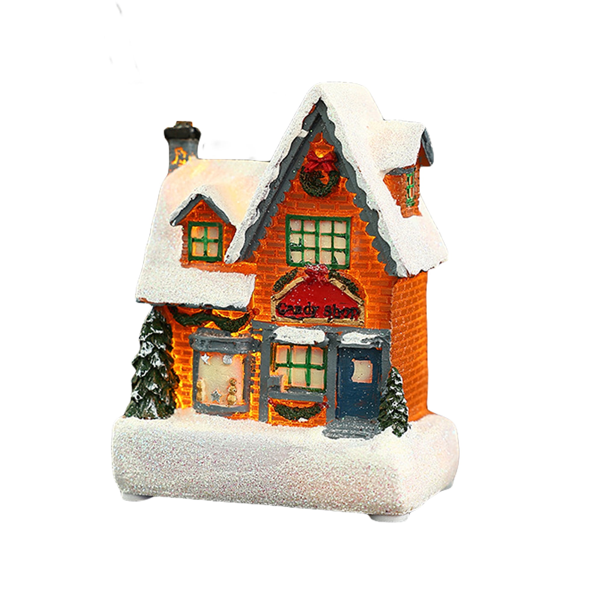 Sunisery Christmas Village Houses Cute LED Light Up Resin Snow House ...