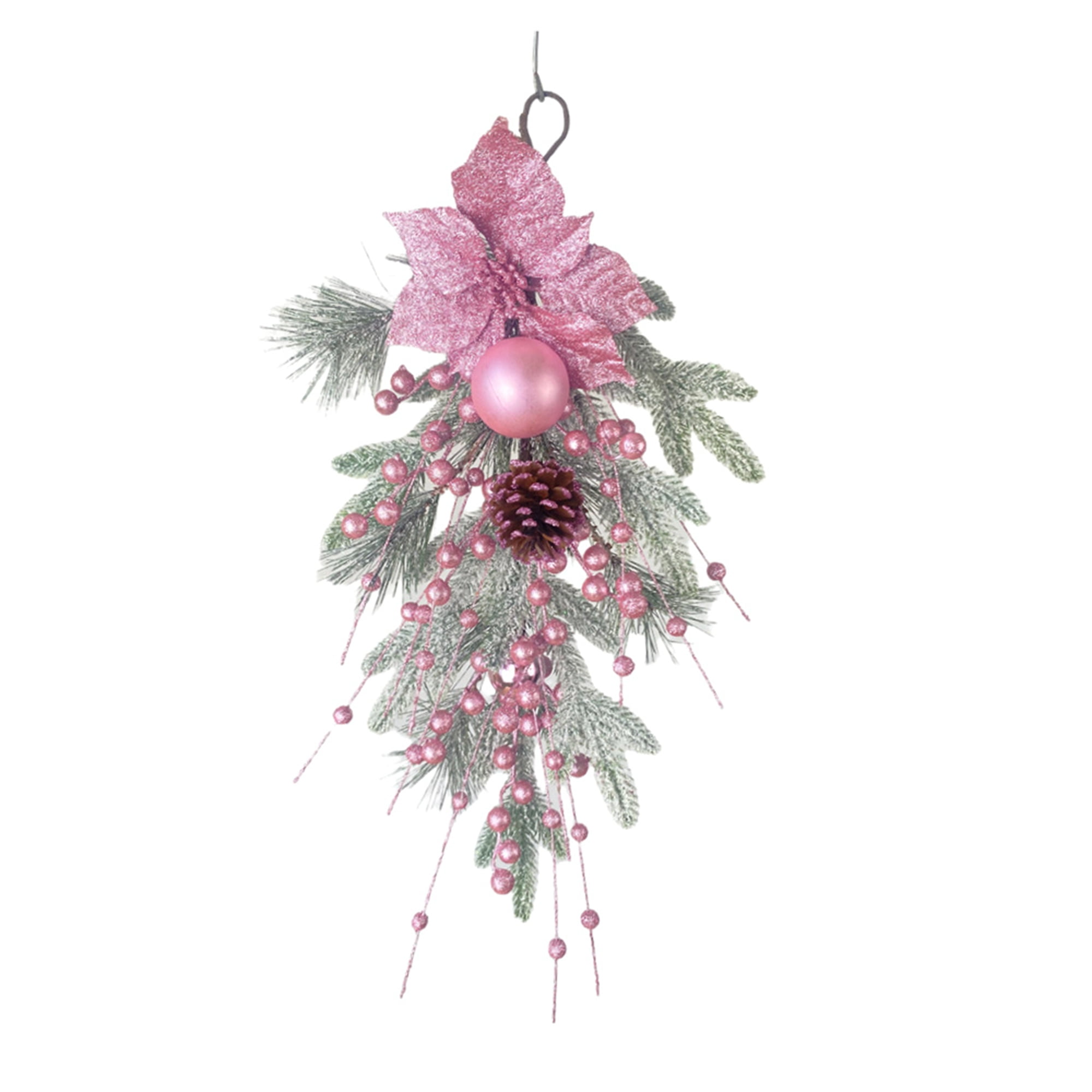 Sunisery Christmas Wreath Gorgeous Pink Poinsettia Wreath Garland with ...