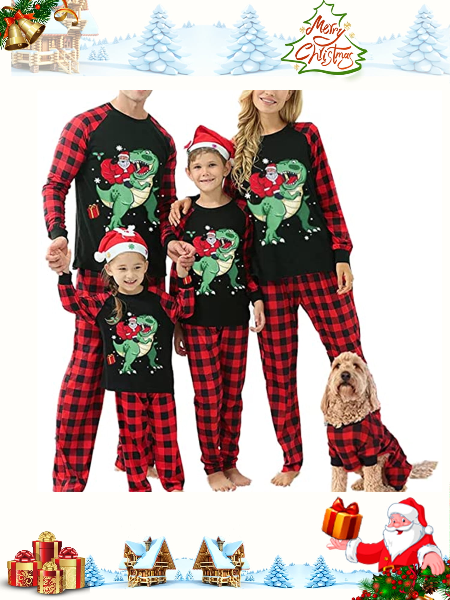 Sunisery Family Christmas Pajamas Matching Sets Dinosaur Santa Claus ...