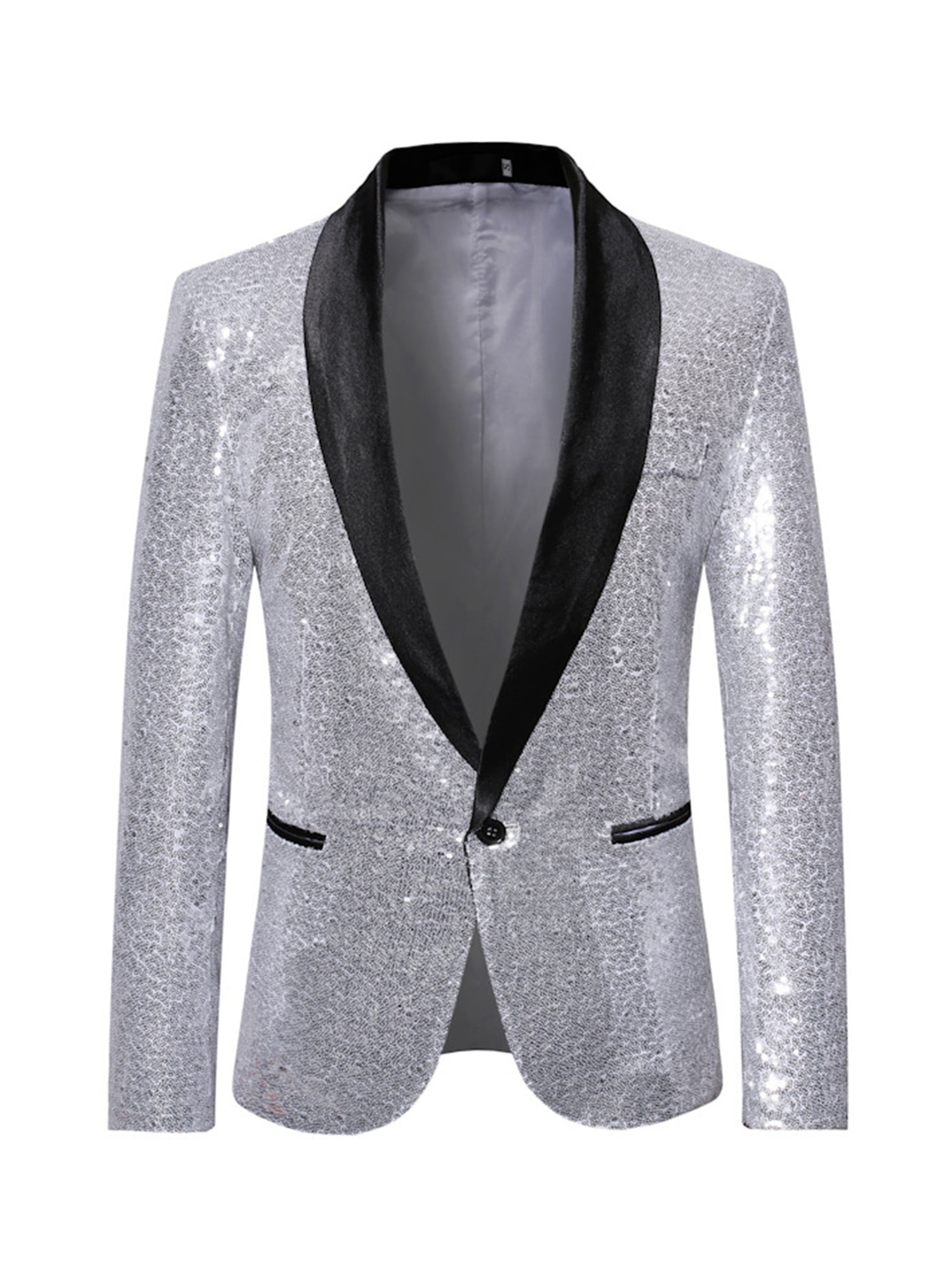 Sunisery Men Sequin Shiny Prom Suit Jacket One Button Slim Fit Sport ...