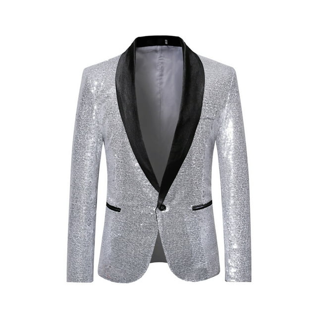 Sunisery Men Sequin Shiny Prom Suit Jacket One Button Slim Fit Sport ...