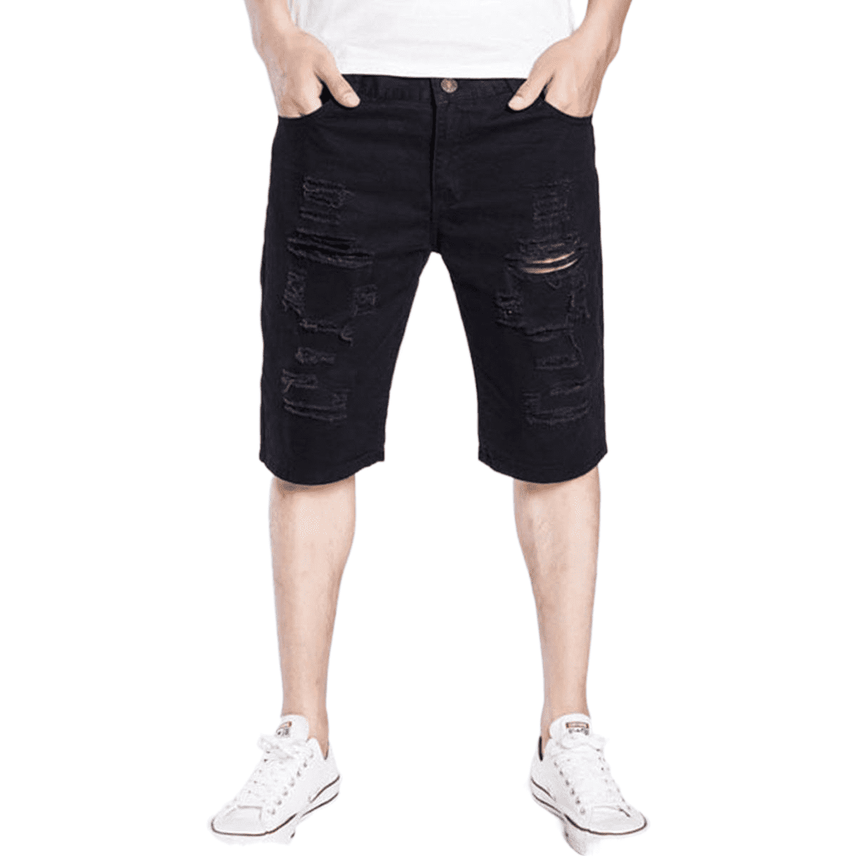 Sunisery Men Skinny Denim Shorts Destroyed Ripped Knee Length Jeans ...