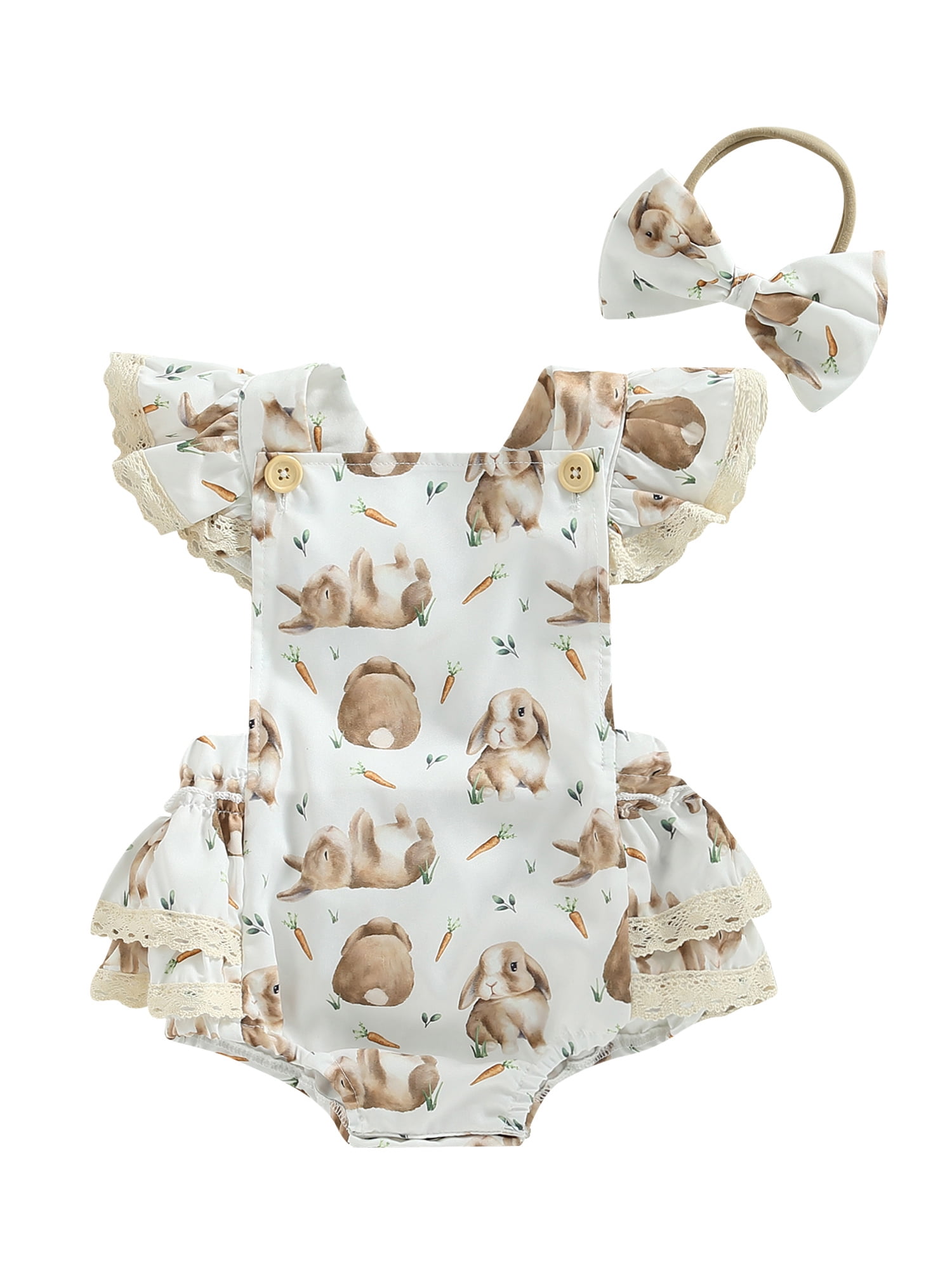 Sunisery Newborn Baby Girl Easter Outfits Bunny Ruffle Romper Dress Rabbit Jumpsuit with ...
