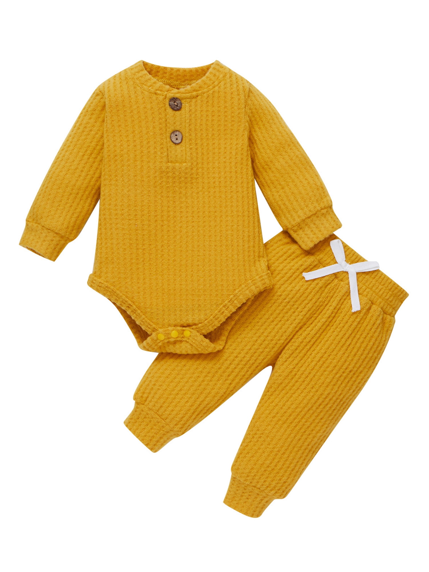 Sunisery Winter Unisex Newborn Baby Boy Girl Outfits Waffle Knit Clothes Solid Long Sleeve ...
