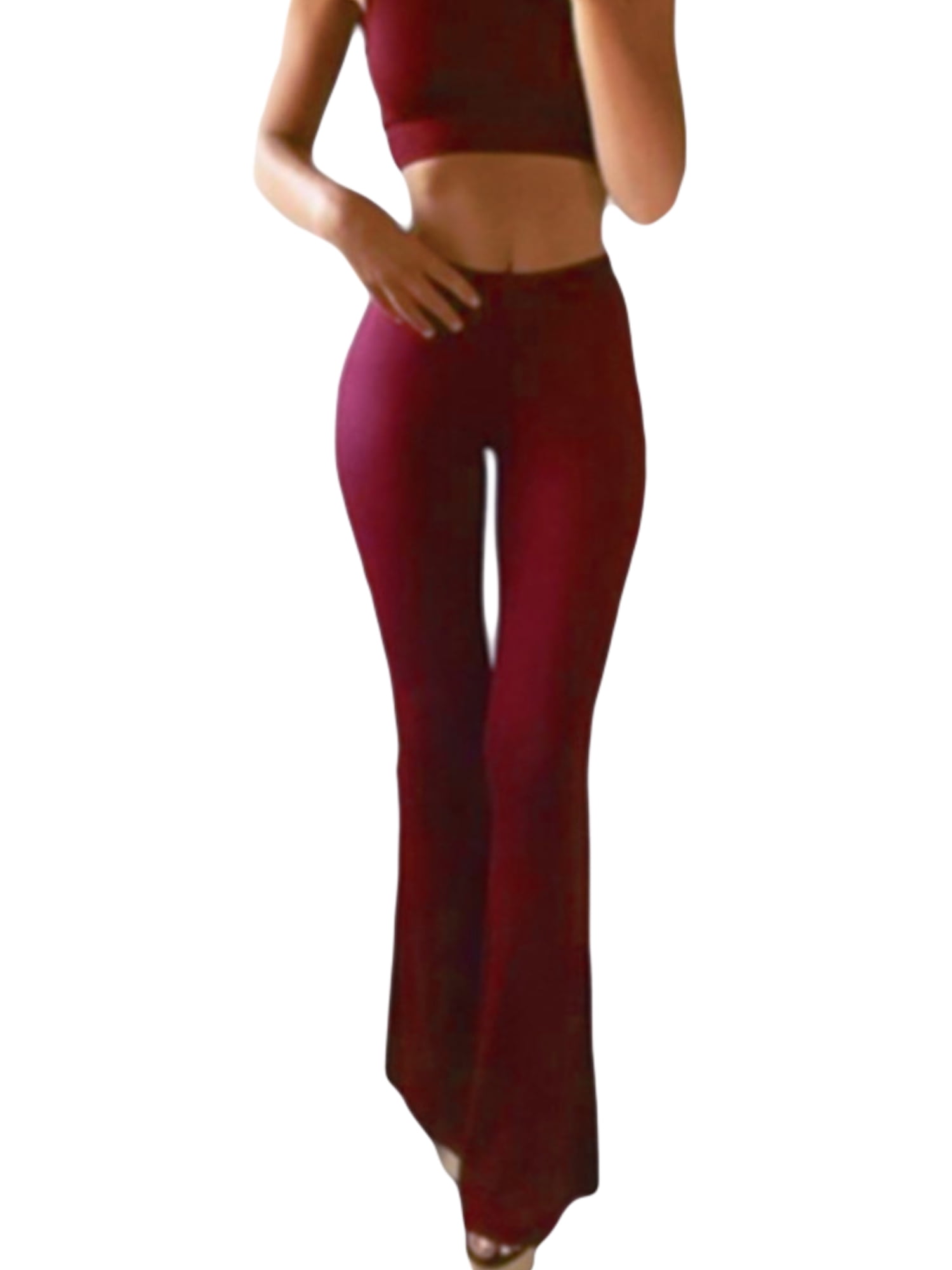 Sunisery Women Bell-Bottom Elastic Band Bottoms Casual Slim Top High ...