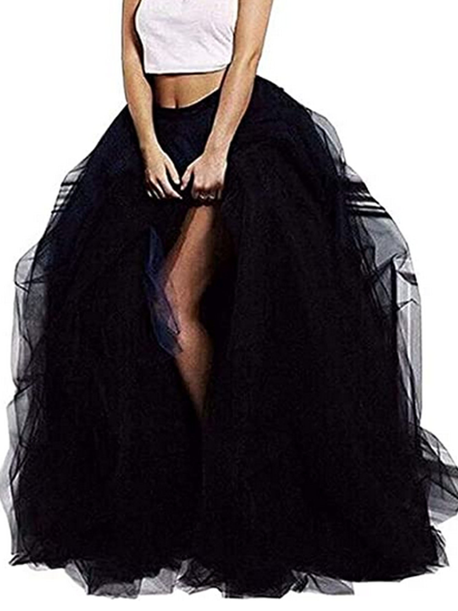 Sunisery Women Hi Slit Tutu Maxi Dress Tulle Ruffle Mesh Lace Long ...