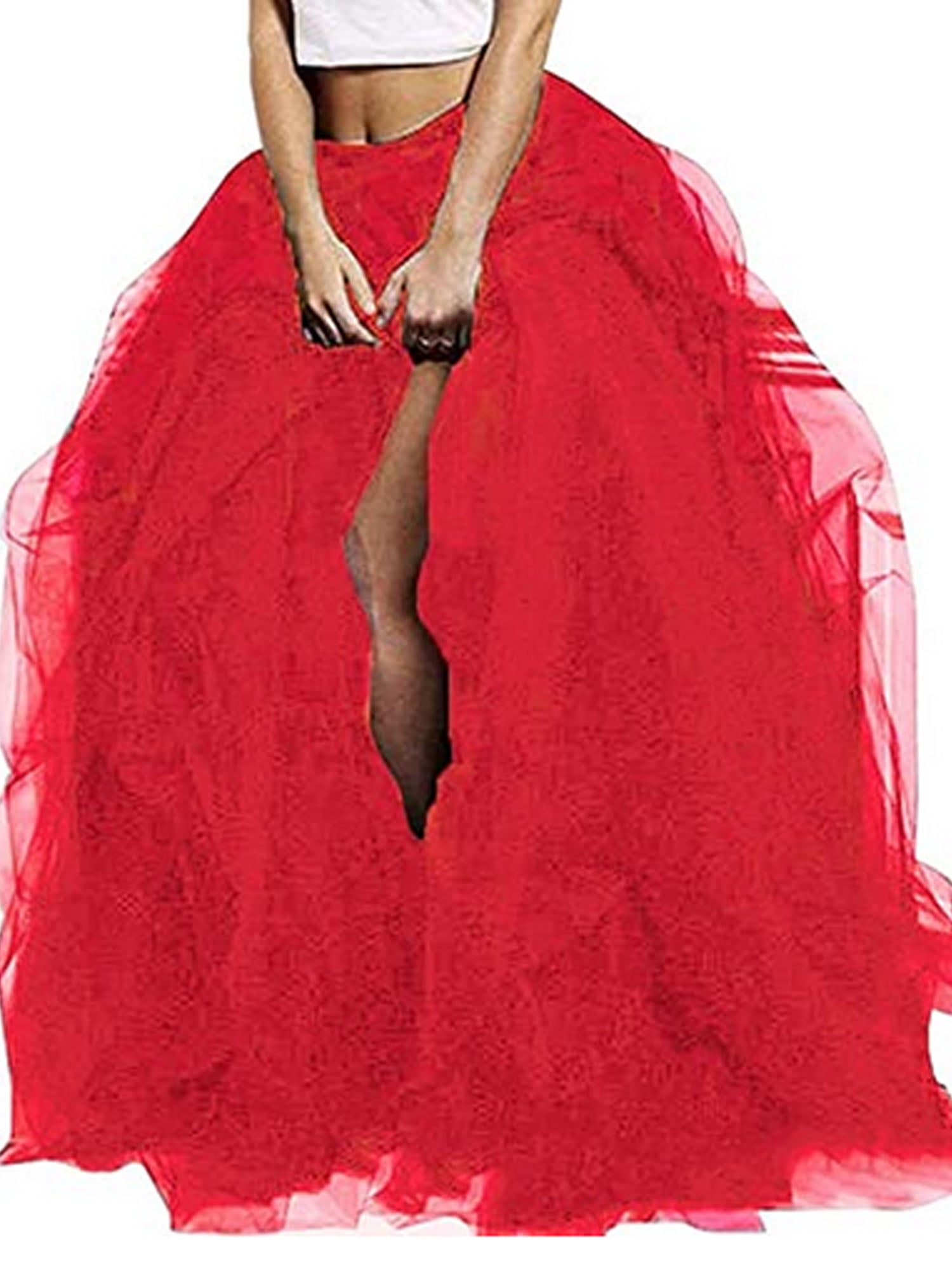 Sunisery Women Hi Slit Tutu Maxi Dress Tulle Ruffle Mesh Lace Long ...