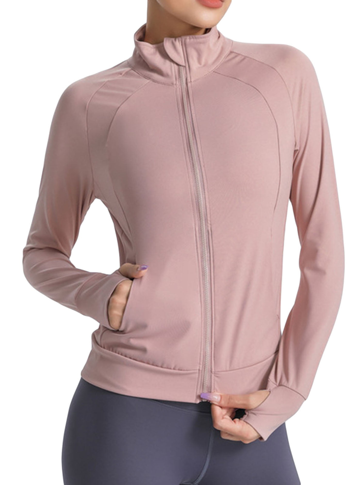 Sunisery Women Light Yoga Jackets Stand Collar Zipper Slim Running ...
