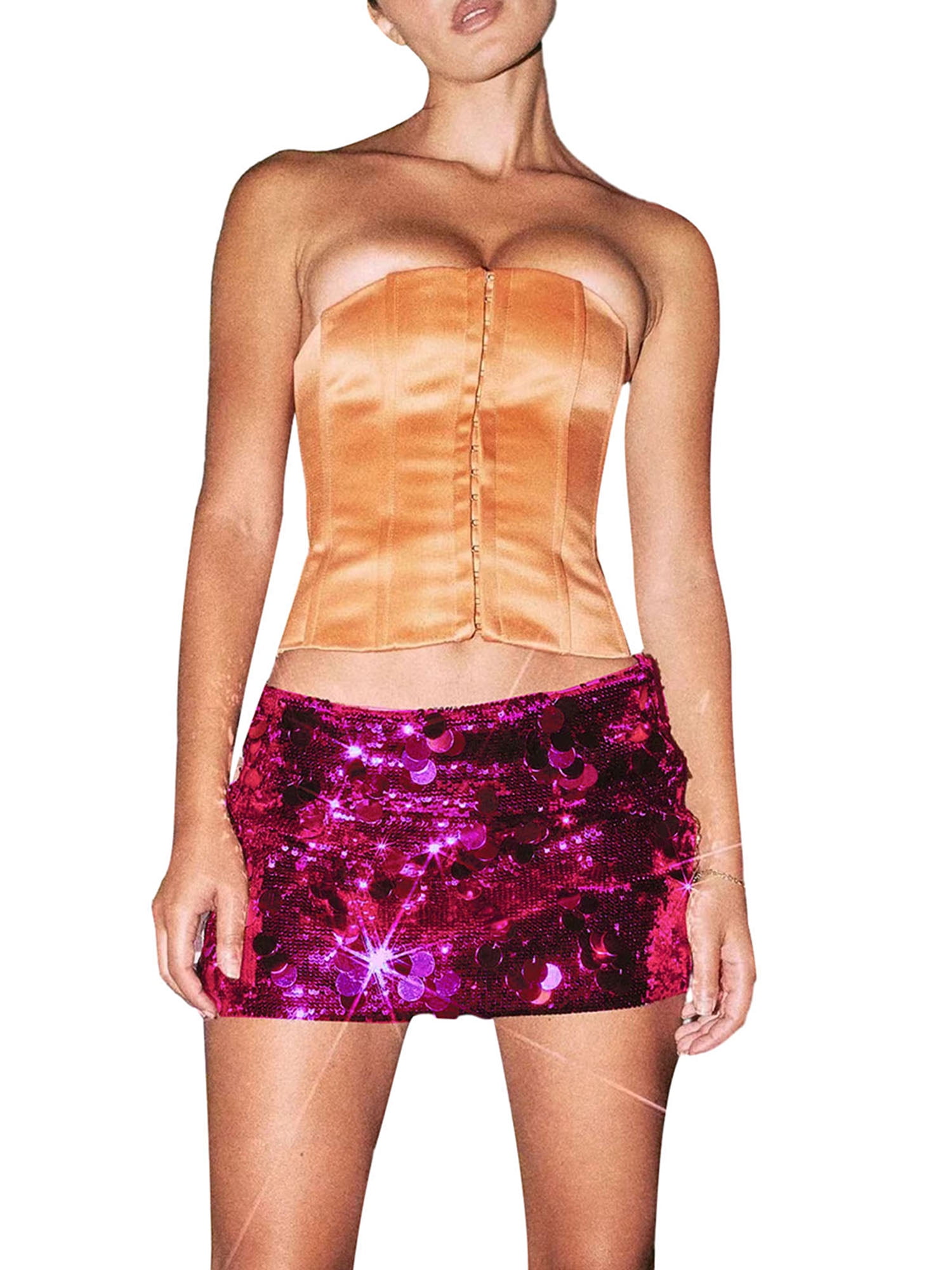 Sunisery Women Sequin Skirt Sparkle Glitter High Waist Bodycon Mini Skirt Night Out Party Skirts ...